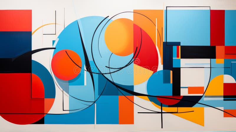 Abstract Geometric Shapes in Vibrant Blue, Orange, and Red Hues ...
