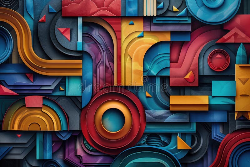 Abstract Geometric Shapes in Vibrant Colors Forming a Complex Pattern ...