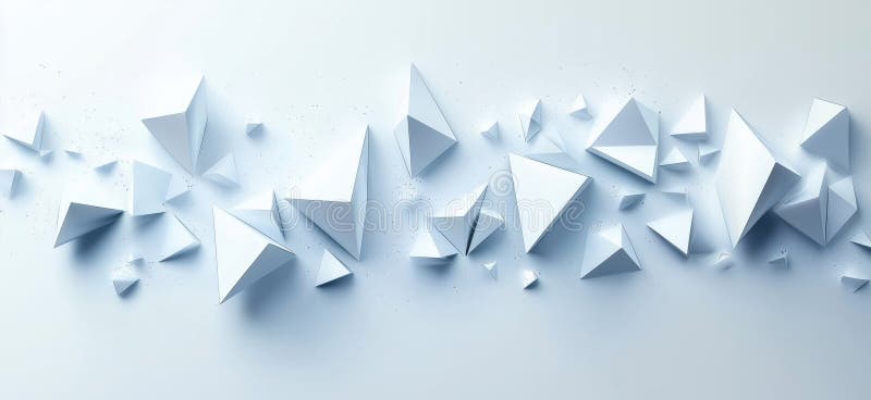 Abstract Geometric Shapes, White Pyramids and Triangles Scattered ...