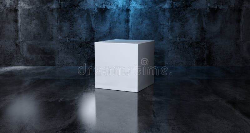 Abstract Geometric Simple Primitive Shape White Cube in Realistic Dark ...