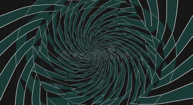 Abstract Geometric Spiral with Dark Green Angular Patterns on Black ...