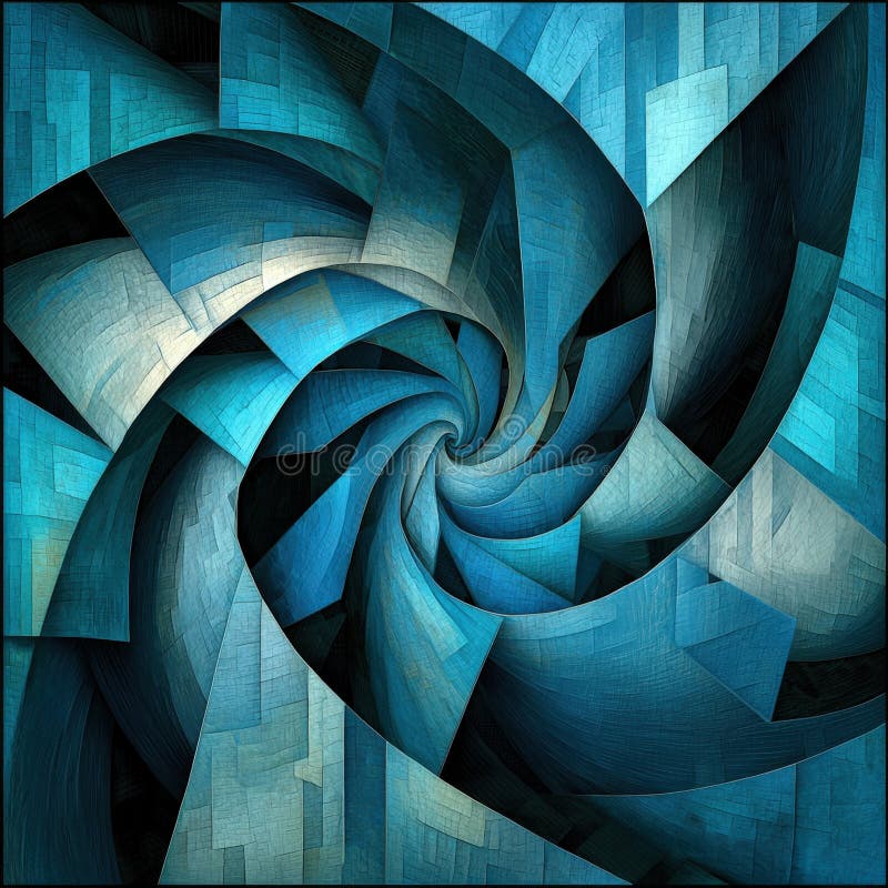 Abstract Geometric Spiral Design in Shades of Blue with Layered ...