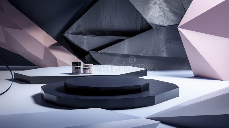 Abstract Geometric Stage with Cosmetic Jars Stock Illustration ...