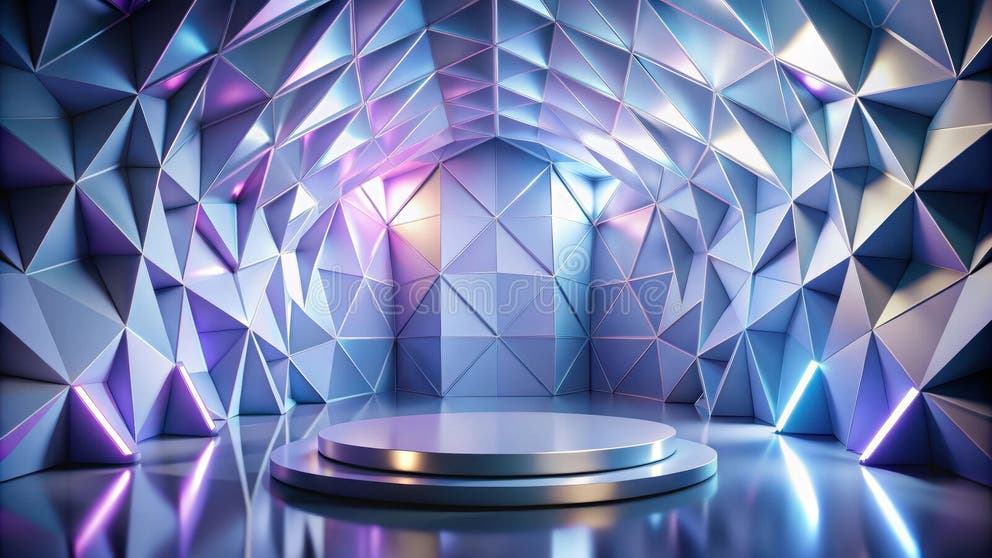 Abstract Geometric Stage with Illuminated Triangular Walls and ...
