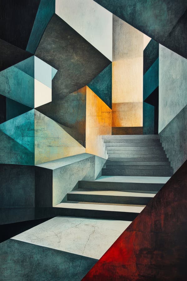 Abstract Geometric Staircase with Bold Colors and Dynamic Lighting in ...