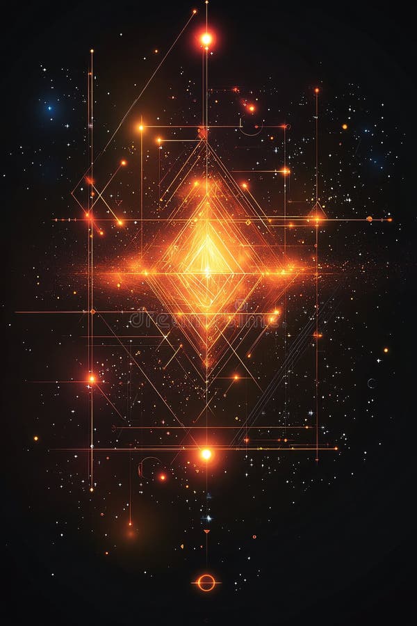 Abstract Geometric Starry Night with Golden Lines and Glowing Lights ...