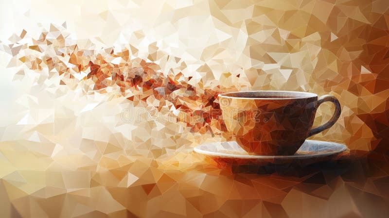 Abstract Geometric Steam Coffee Cup with Explosive Shards Dynamic Warm ...