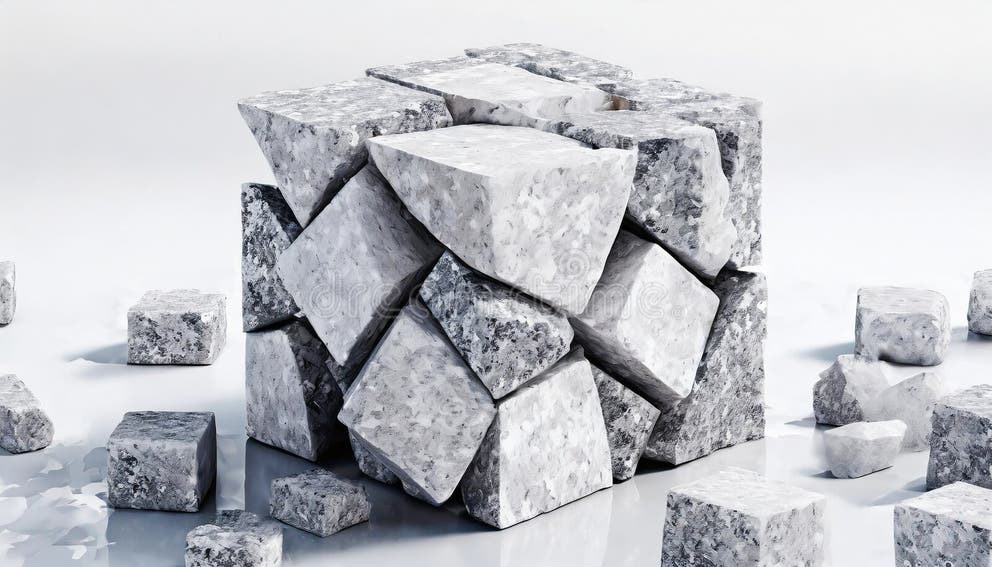 Abstract Geometric Stone Cube Structure with Fragmented Marble Texture ...