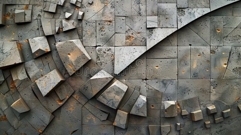 Abstract Geometric Stone Wall with Textured Surface and Artistic ...
