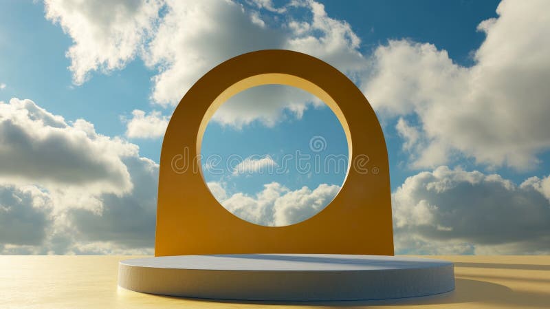 Abstract Geometric Structure with Circular Opening and Sky Background ...
