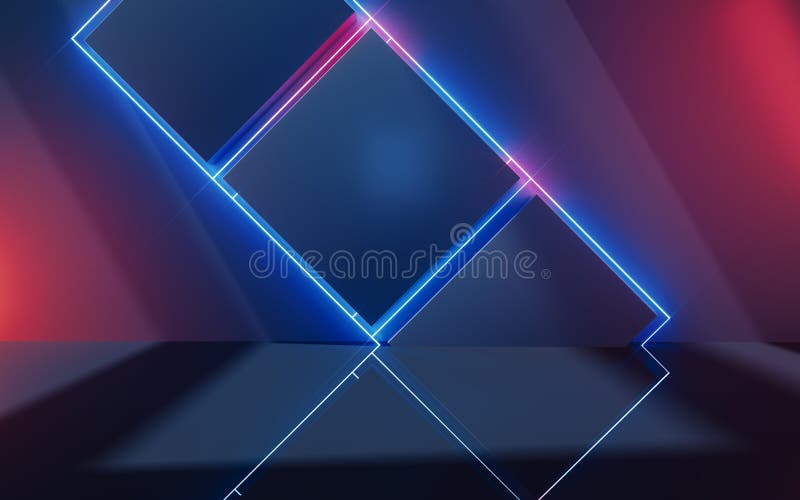 Abstract Geometric Structure with Glowing Neon Lines, 3d Rendering ...