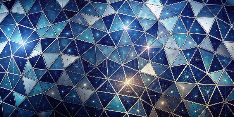 Abstract Geometric Structure with Illuminated Triangular Facets and Celestial Pattern ...