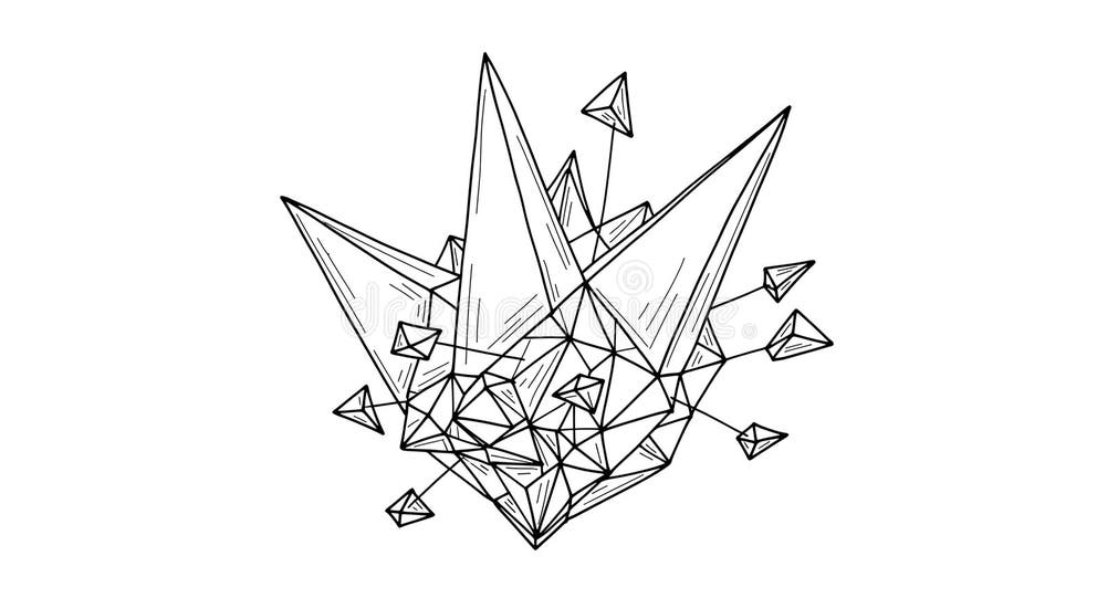 Abstract Geometric Structure with Interconnected Triangles and Pyramids Sketch Stock ...