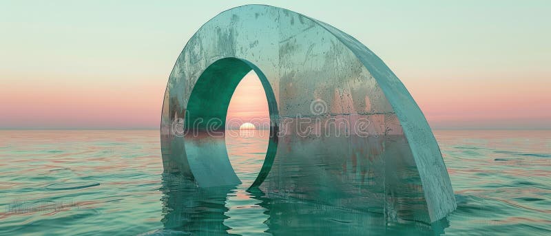 Abstract Geometric Structure in Serene Water at Sunset Stock Image ...