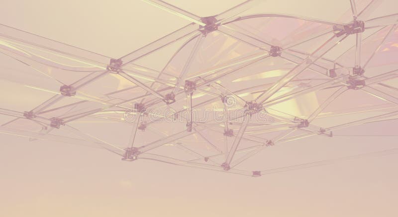 Abstract Geometric Structure with Translucent Glass and Metal Framework ...