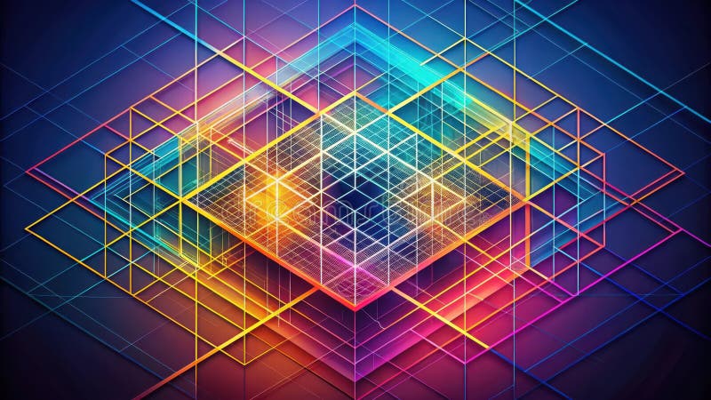 Abstract Geometric Structure with Vibrant Intersecting Lines and Cubes ...