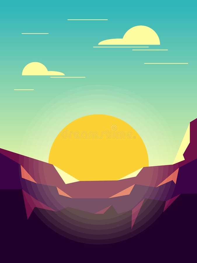 Abstract Geometric Sunset Landscape Poster Background Stock ...