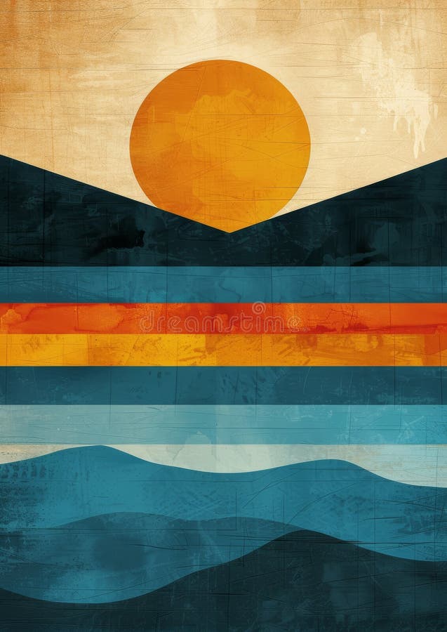 Abstract Geometric Sunset with Vibrant Colors and Textured Patterns ...