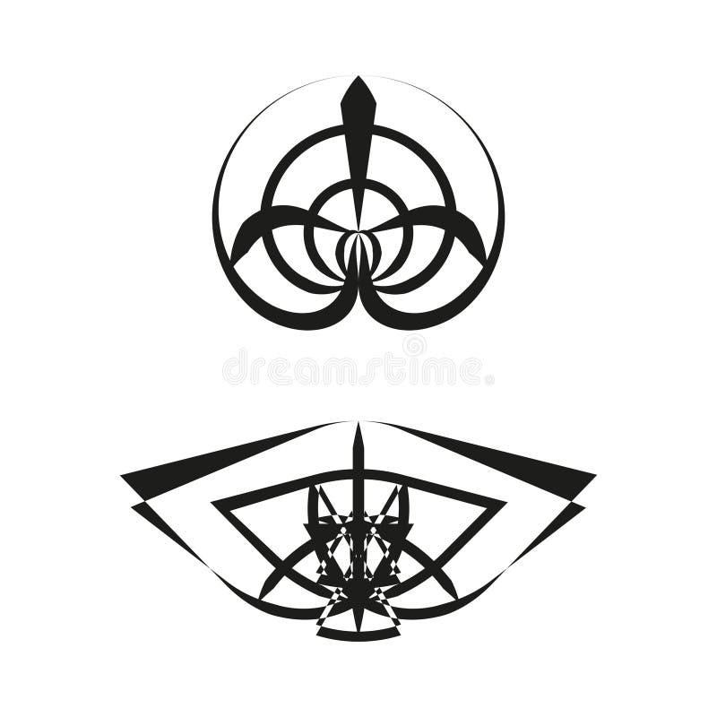 Abstract Geometric Symbols. Symmetrical Black Shapes. Sharp Angular ...