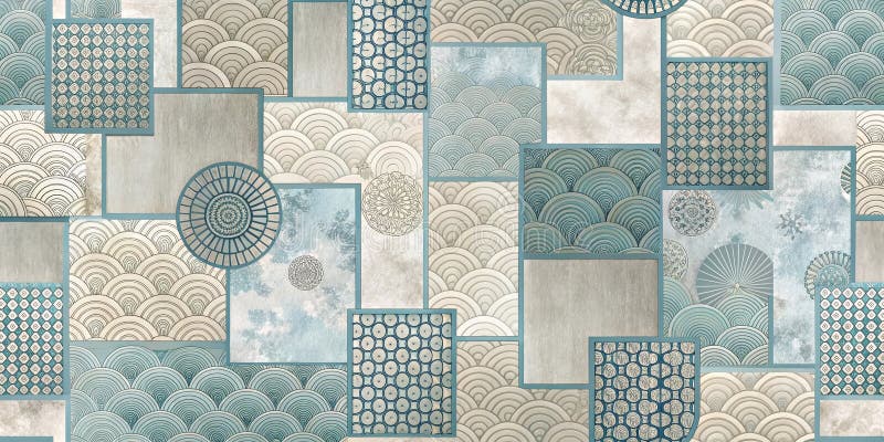 Abstract Geometric Teal and Beige Pattern Design Featuring Repeating ...