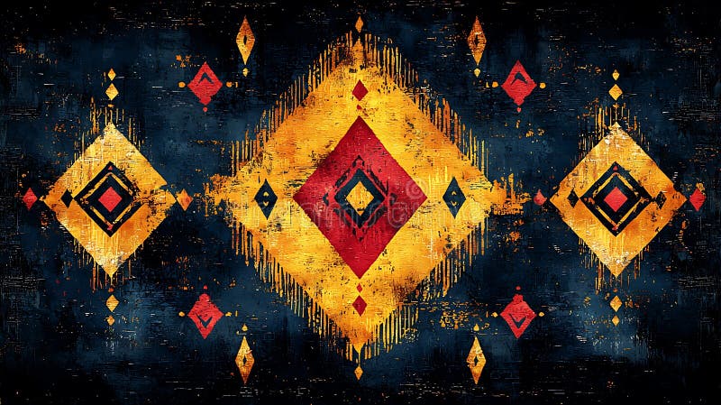 Abstract Geometric Textile Design Gold Red and Black Diamond Pattern ...