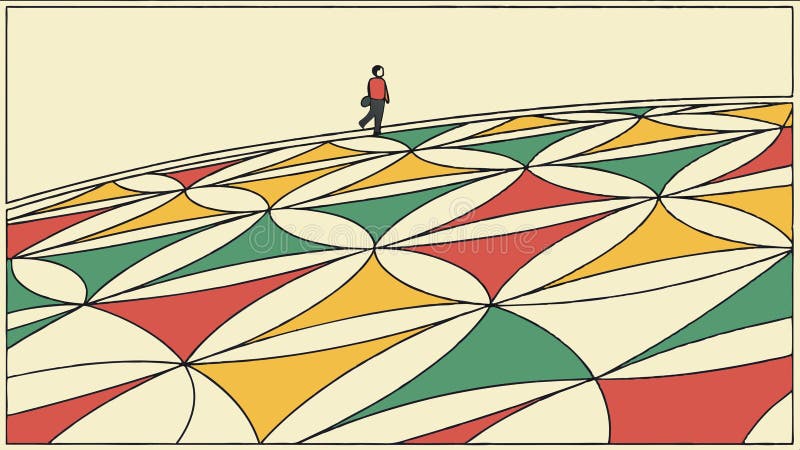 Abstract Geometric Tiled Ground Pattern with Figure Walking Vector ...