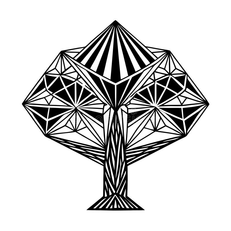Abstract Geometric Tree Art: Black and White Polygon Illustration ...