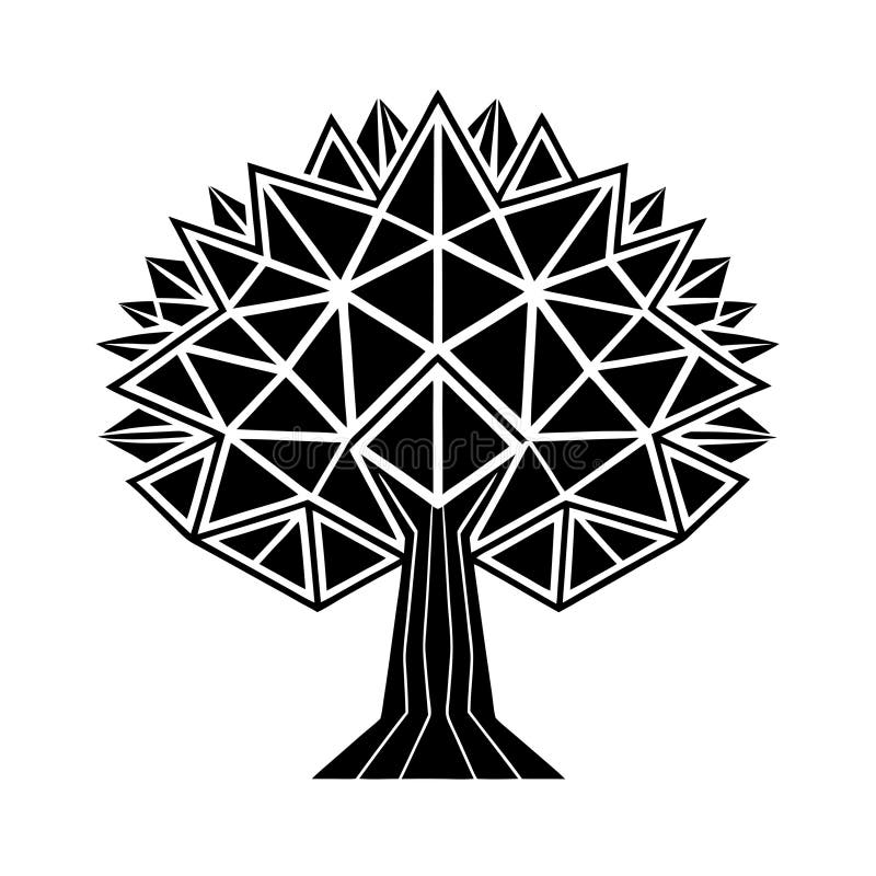 Abstract Geometric Tree Illustration with Triangles in Black and White ...