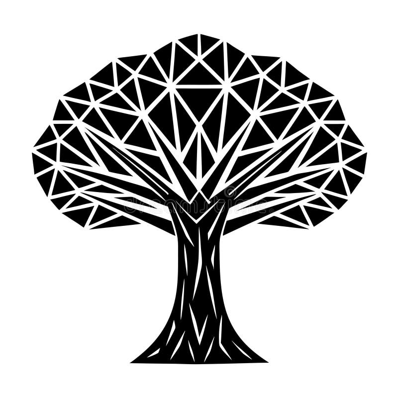 Abstract Geometric Tree Illustration: Modern Black and White Vector ...