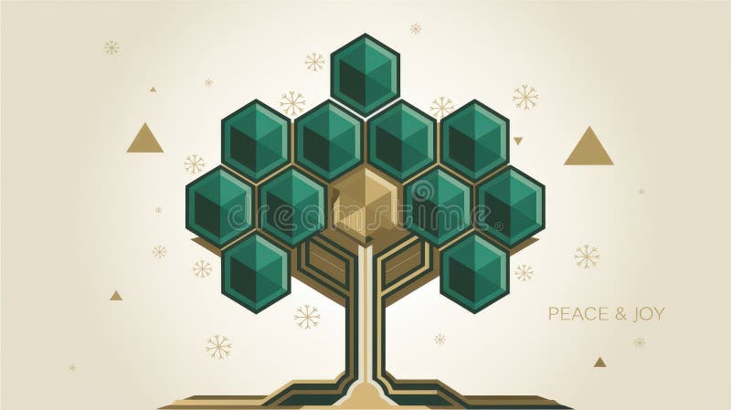 Abstract Geometric Tree Illustration with Text Peace and Joy, Featuring ...