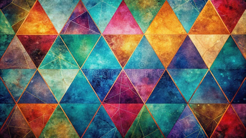 Abstract Geometric Triangle Pattern with Gold Accents and Textured Hues ...
