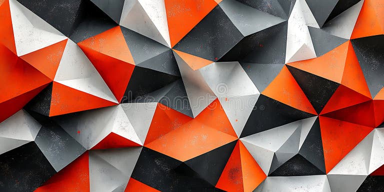 Abstract Geometric Triangle Pattern in Orange Black and White Faceted ...