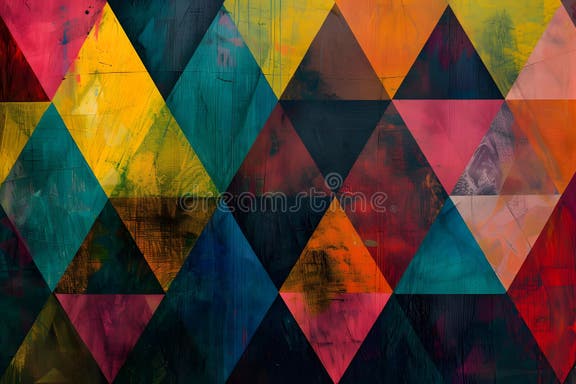 Abstract Geometric Triangles, Vibrant Hues and Textured Paint Create a ...