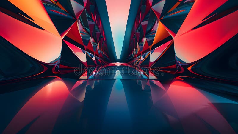 Abstract Geometric Tunnel with Glowing Neon Lights. Stock Illustration ...