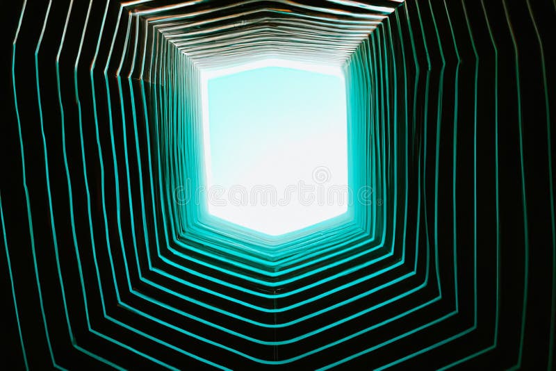 Abstract Geometric Tunnel with Lines Illuminated by Blue Light Stock ...