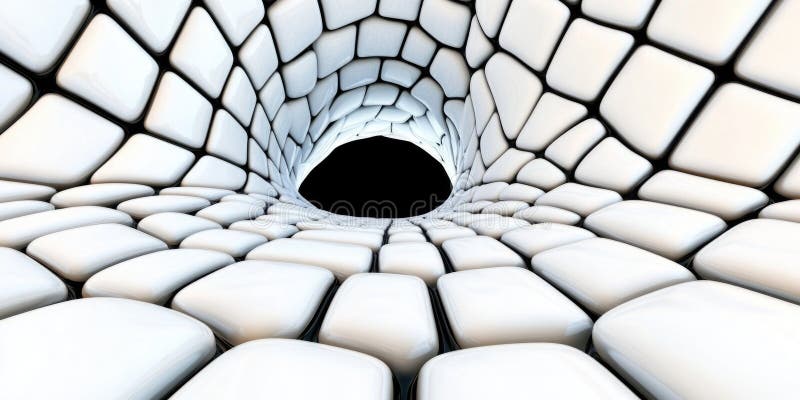 Abstract Geometric Tunnel of White Cubes in Futuristic Infinite Loop Design Stock Illustration ...