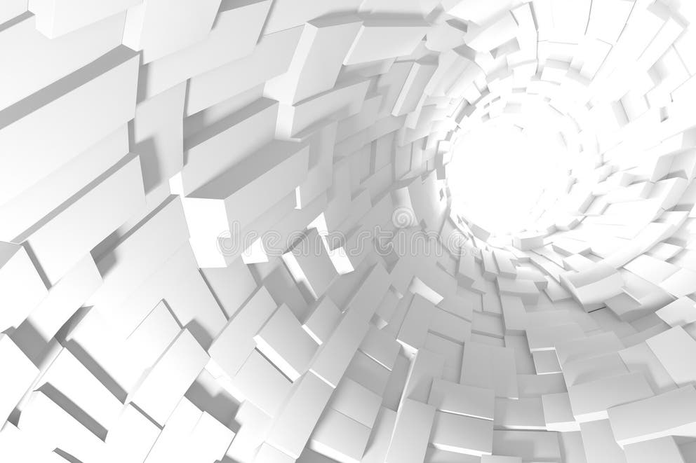 Abstract Geometric Tunnel with White Rectangular Panels. 3d Render ...