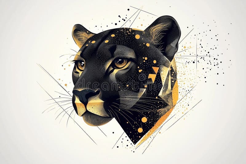 Abstract Geometric Vector Illustration of a Gold and Black Puma Head Ai ...