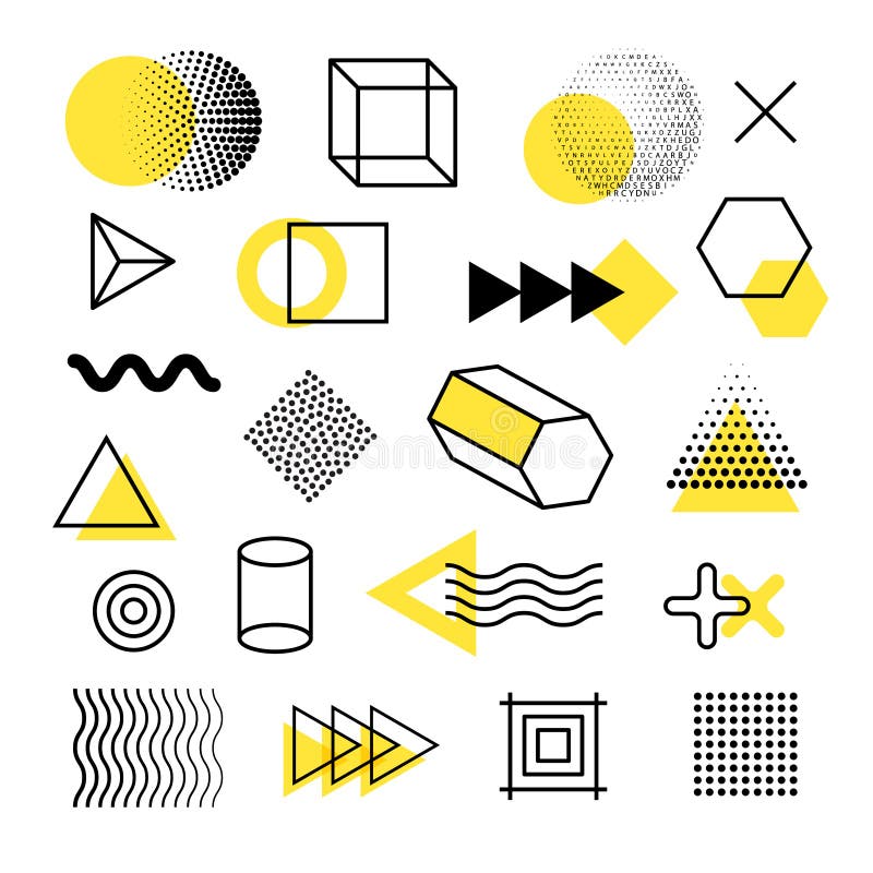 Abstract Geometric Vector Shape Element Line. Retro Memphis Graphic ...