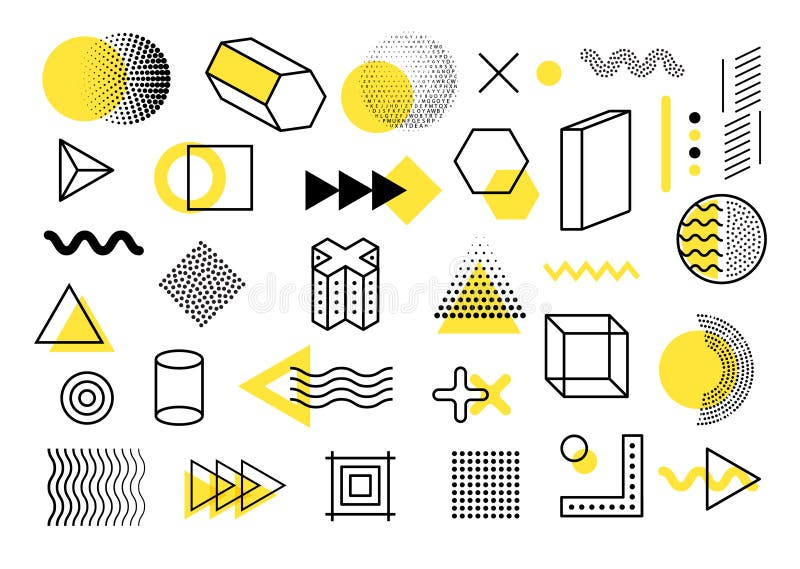 Abstract Geometric Vector Shape Element Line. Retro Memphis Graphic ...