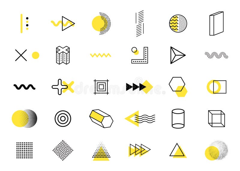 Abstract Geometric Vector Shape Element Line. Retro Memphis Graphic ...