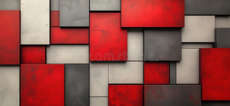 Abstract Geometric Wall Art Featuring Red, Gray, and Beige Rectangular ...