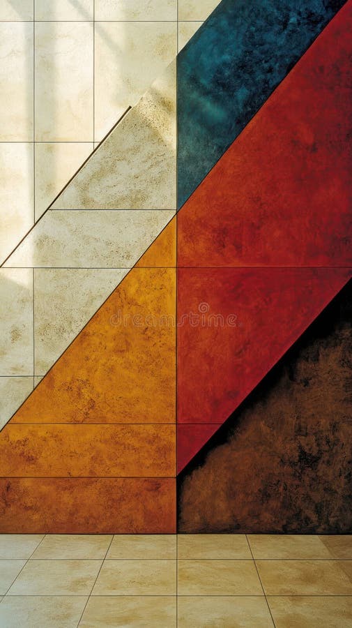 Abstract Geometric Wall Design Featuring Textured Panels in Warm Colors ...