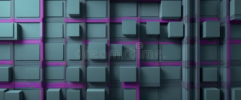 Abstract Geometric Wall with Green Cubes and Purple Grid Lines Stock ...