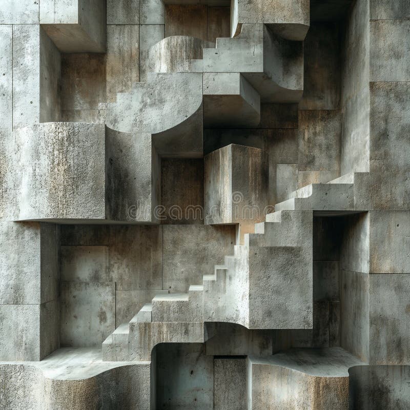 Abstract Geometric Wall Structure with Steps and Textured Surfaces in a ...