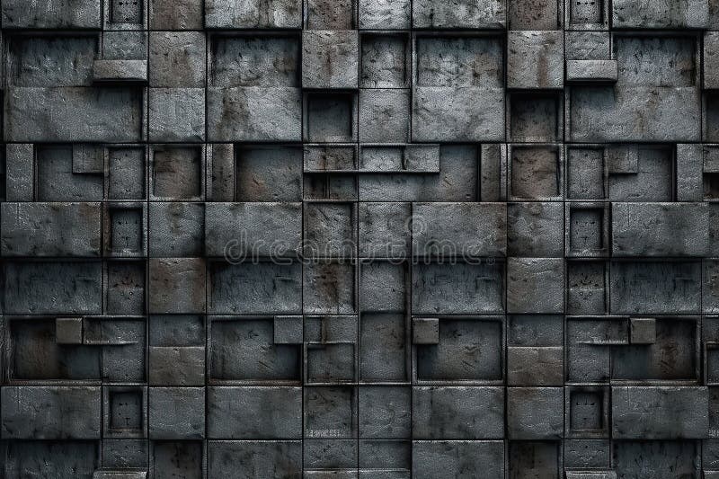 Abstract Geometric Wall Texture with Metallic Square Tiles Stock ...
