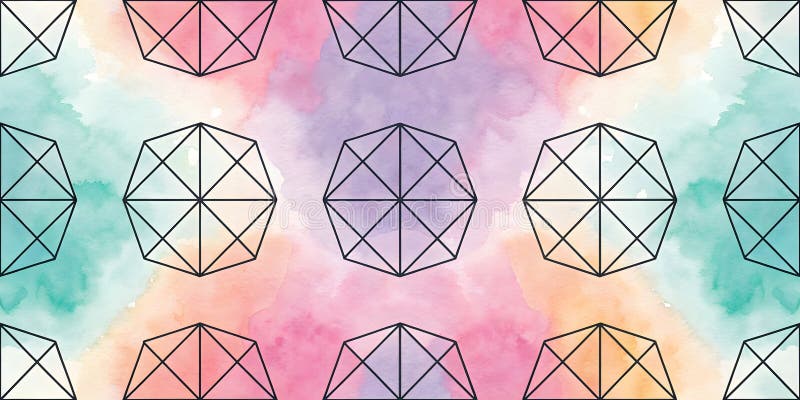 Abstract Geometric Watercolor Pattern: Pastel Rainbow Octagons Stock ...