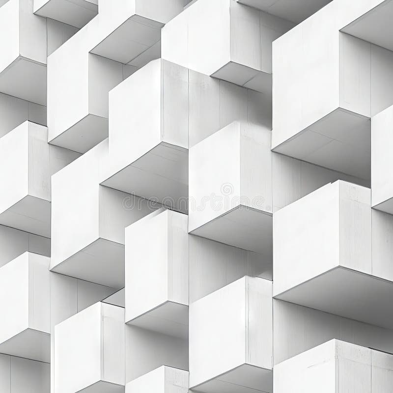 Abstract Geometric White Cubes Pattern on Modern Building Facade with ...