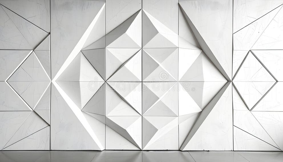 Abstract Geometric White Wall Panel Design with 3D Triangular Pattern ...