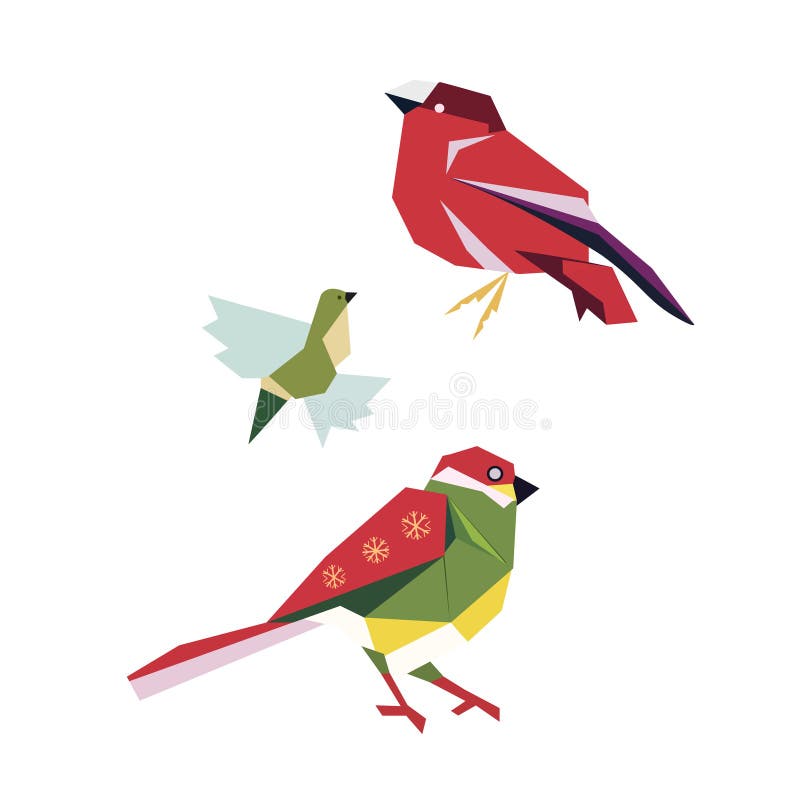 Abstract Geometric Winter Birds. a Set of Birds Formed by Triangular ...